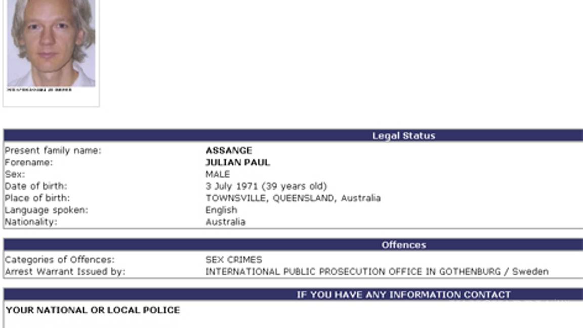 Interpol difunde 'ficha roja' contra Assange